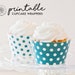 Turquoise Polka Dot Cupcake Wrappers INSTANT DOWNLOAD, Teal and White ...