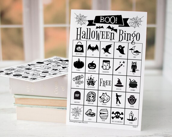 Halloween Bingo Cards 50 PRINTABLE Unique Cards Black and - Etsy