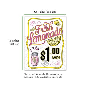 PINK Fresh Lemonade Sign - PRINTABLE Corjl 8.5x11" Sign Template. Pink ...