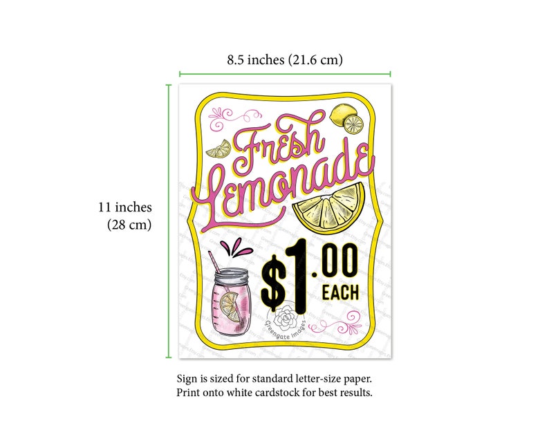 PINK Fresh Lemonade Sign - PRINTABLE Corjl 8.5x11" Sign Template. Pink ...