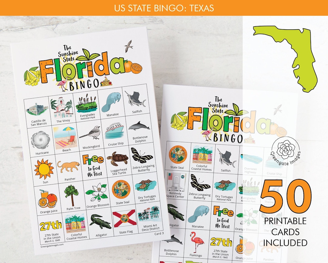 Florida Bingo Cards 50 PRINTABLE Unique Cards You Download - Etsy