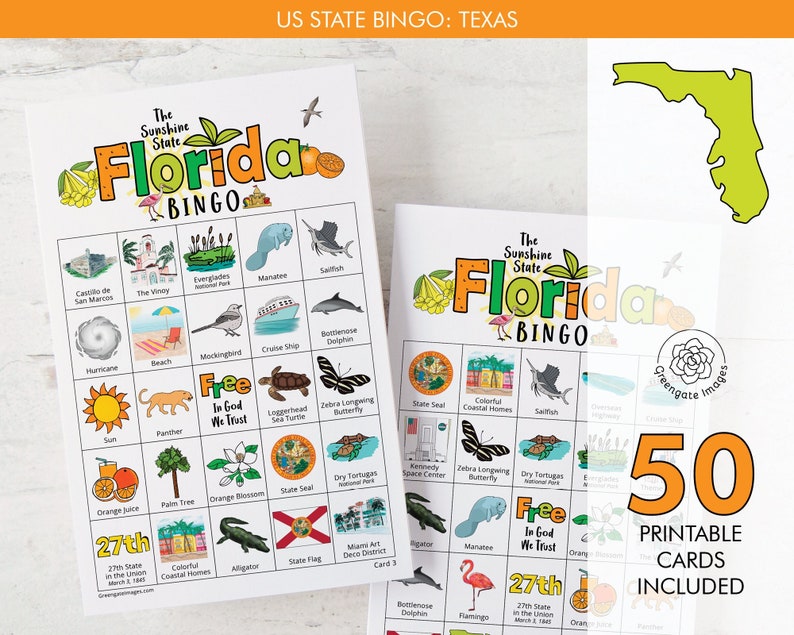 Florida Bingo Cards 50 PRINTABLE Unique Cards You Download - Etsy