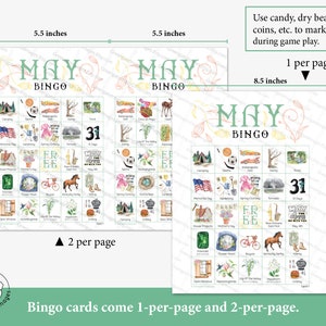 May Bingo - 50 PRINTABLE Unique Cards. Instant Digital Download PDF ...