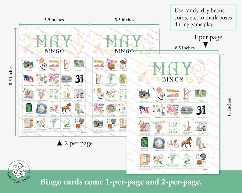 May Bingo - 50 PRINTABLE Unique Cards. Instant Digital Download PDF ...
