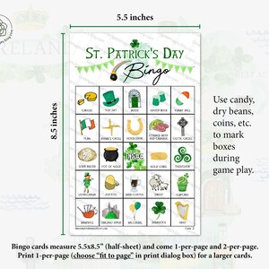St. Patrick's Day Bingo Cards: Printable Bingo Cards, 50 Cards, Kids ...