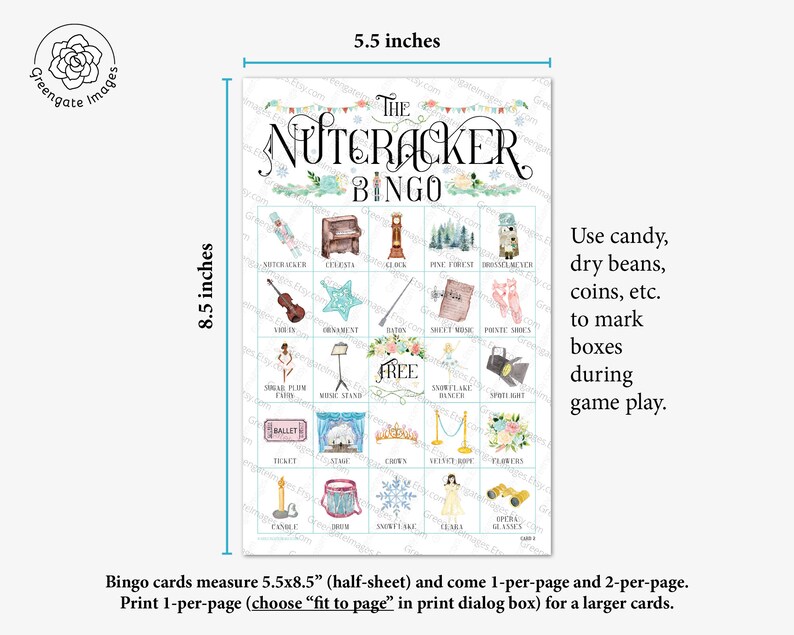 Nutcracker Bingo Cards - 50 PRINTABLE Unique Cards Depicting Elements ...