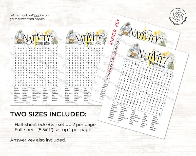 Nativity Word Find - PRINTABLE Downloadable Activity. Christmas Word ...