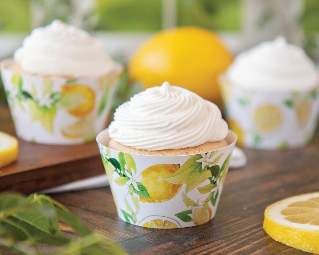 Lemons and Blossoms Cupcake Wrapper - PRINTABLE Instant Digital ...