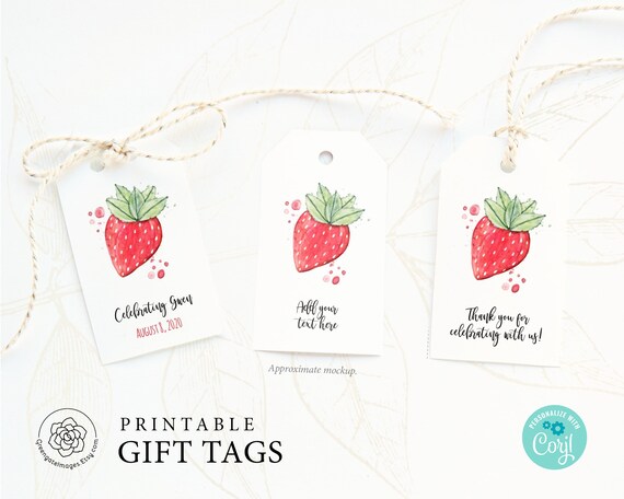 Strawberry Gift Tags Printable Gift Tag Editable Corjl | Etsy