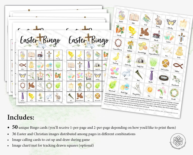 Christian Easter Bingo: 50 Printable Unique Cards - Etsy