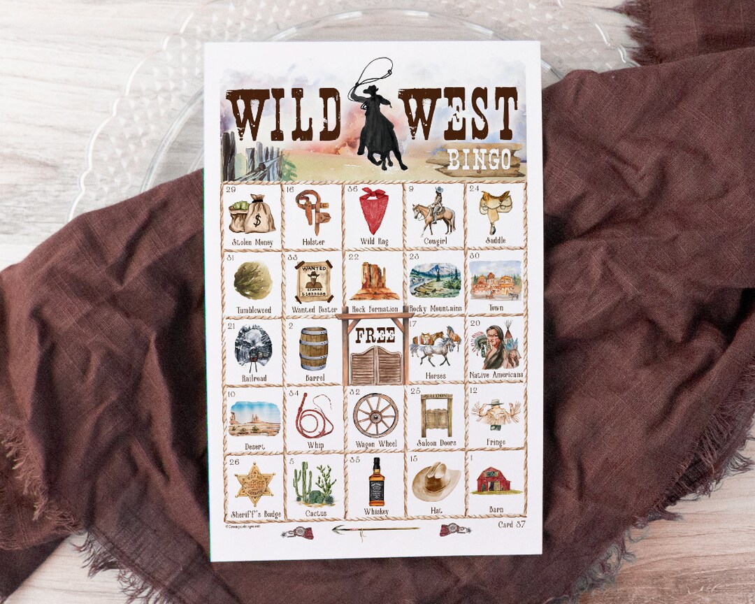 Wild West Bingo - 50 PRINTABLE Unique Cards. Instant Digital Download ...