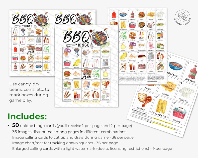 BBQ Bingo - 50 PRINTABLE Unique Cards. Instant Digital Download PDF ...