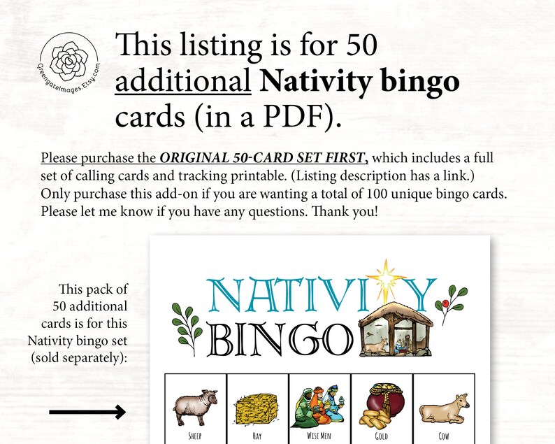 ADD-ON: 50 Additional Nativity Bingo Cards numbered 51-100 | Etsy
