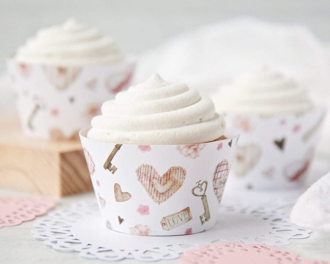 Vintage Heart Cupcake Wrappers - PRINTABLE Instant Download. Valentine ...
