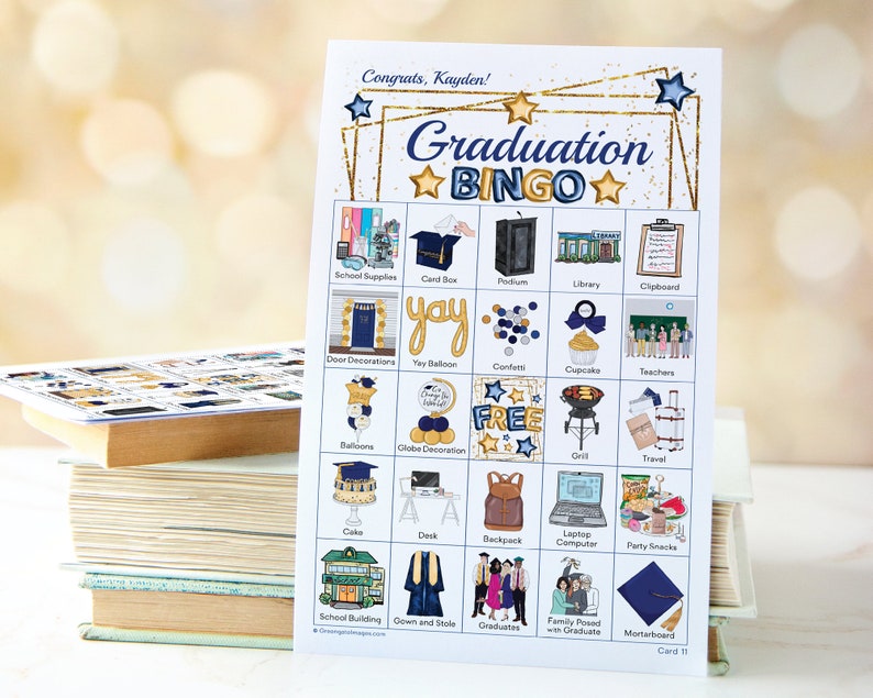 Graduation Bingo 50 PRINTABLE Unique Cards. Navy Blue and - Etsy