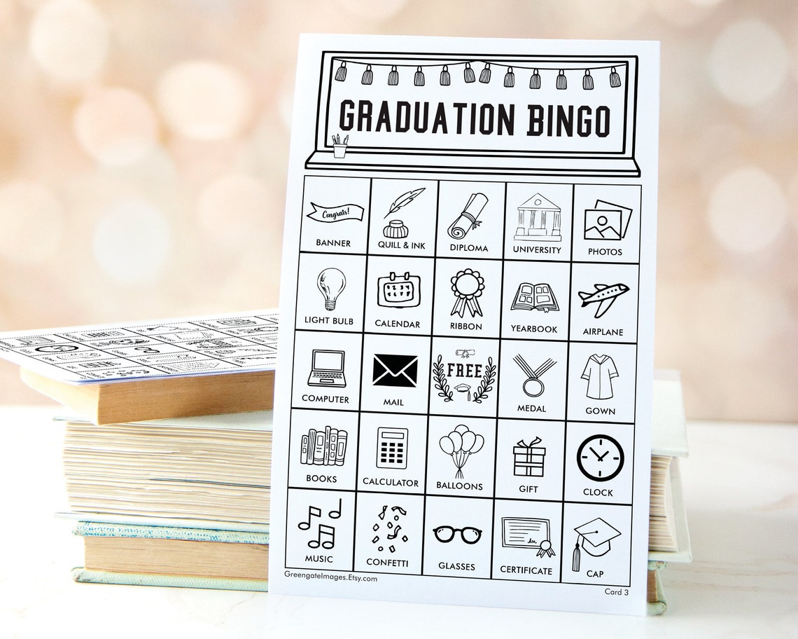 Graduation Bingo Cards: Printable Bingo Cards Black and - Etsy