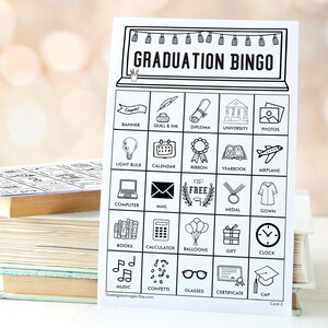 Graduation Bingo Cards: Printable Bingo Cards, Black and White, 50 ...