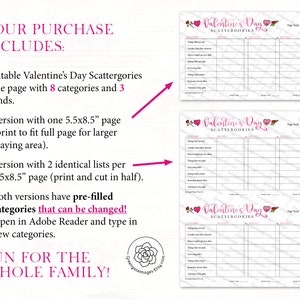 Valentine's Day Scattergories - PRINTABLE Instant Download PDF. Party ...