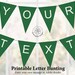 Green Letter Banner - PRINTABLE, Editable Banner PDF. Instant Digital ...
