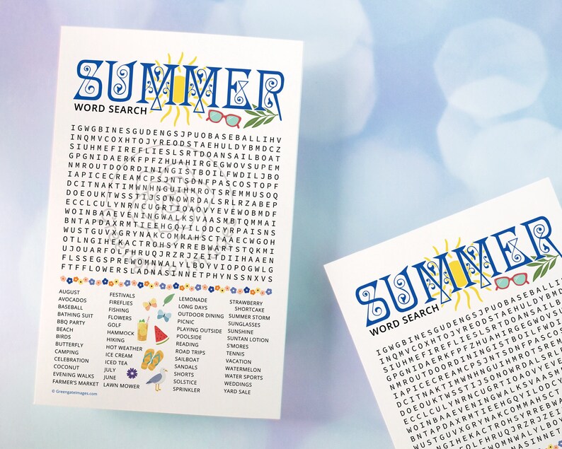 Summer Word Search PRINTABLE Downloadable Activity. Fun Word - Etsy