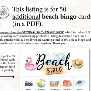 ADD-ON: 50 Additional Beach Bingo Cards (numbered 51-100) to Go With ...