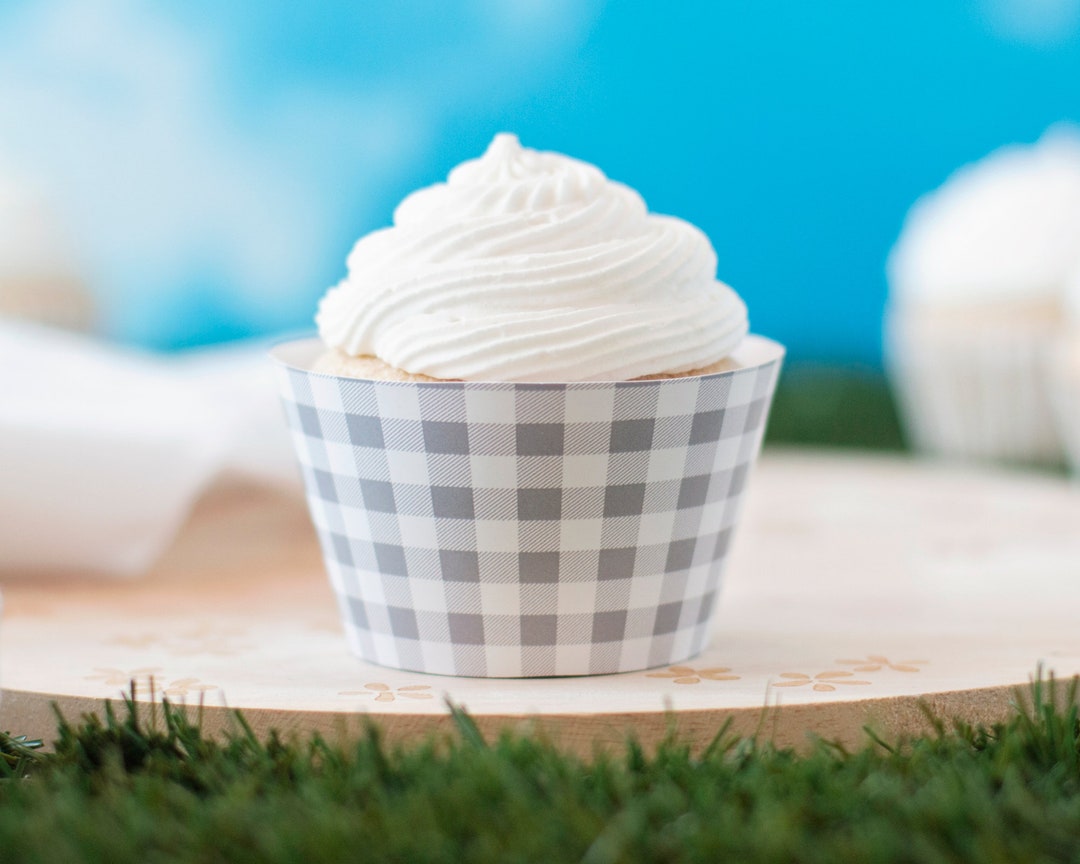 Gray Gingham Cupcake Wrappers - PRINTABLE Instant Download PDF. Medium ...