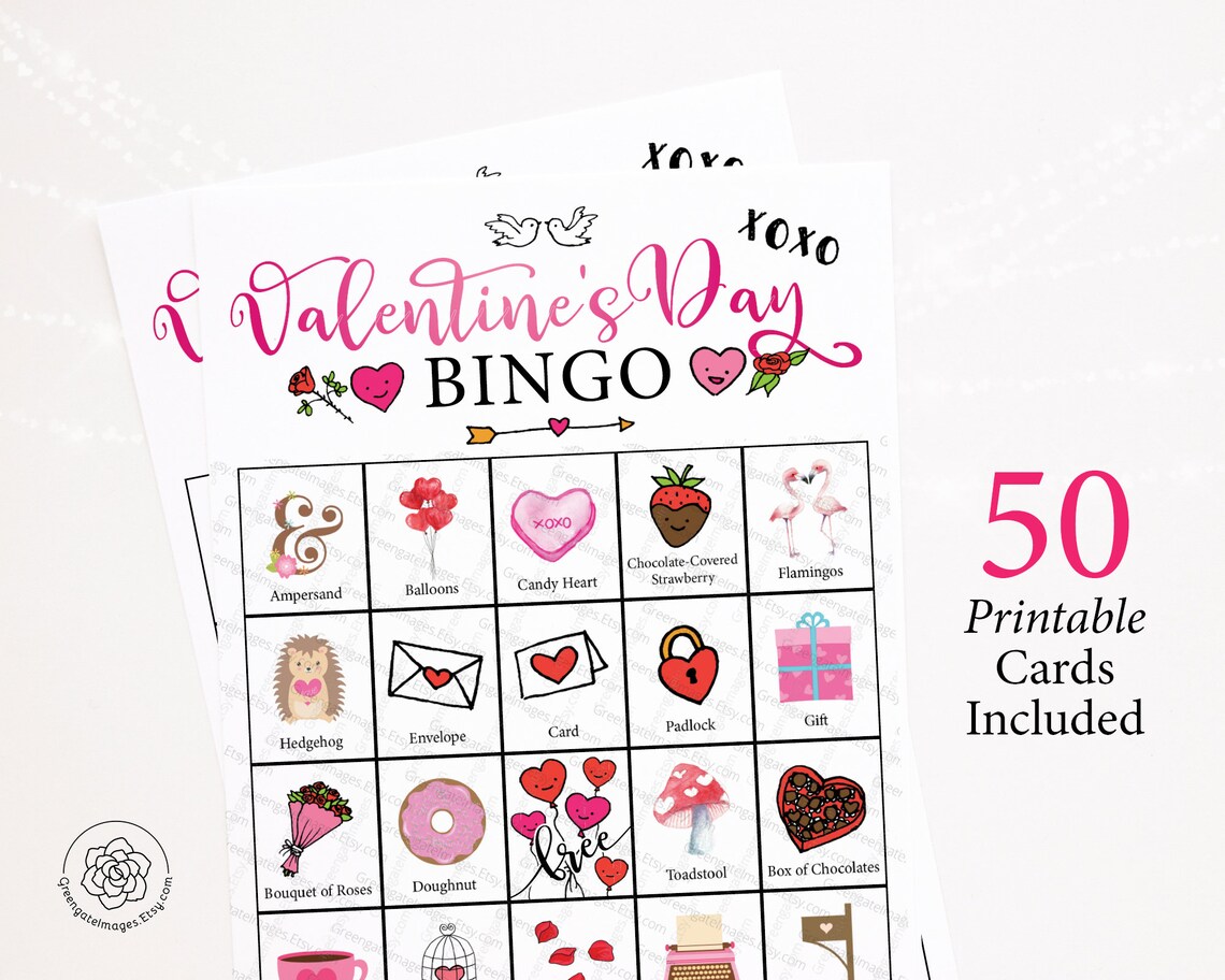Valentine's Day Bingo Cards: Printable Bingo Cards 50 | Etsy