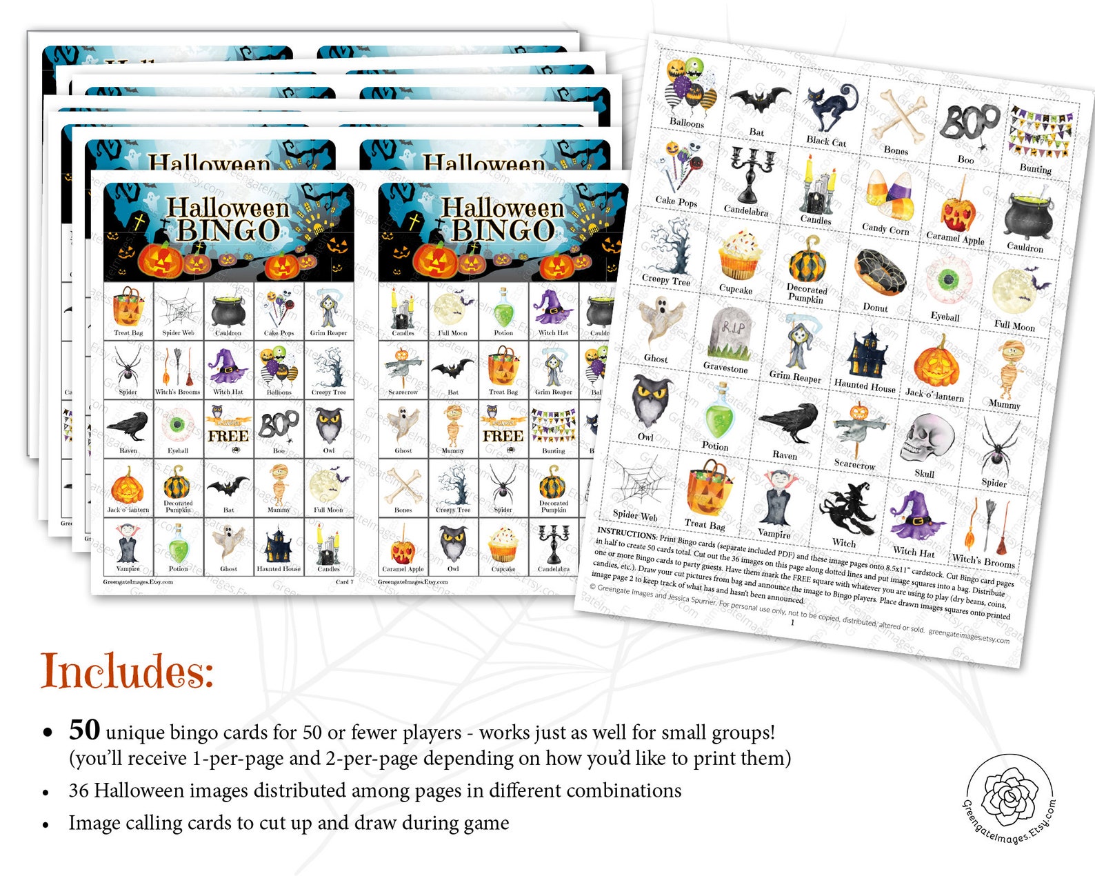Halloween Bingo Cards: Printable Bingo 50 Cards Party Idea - Etsy
