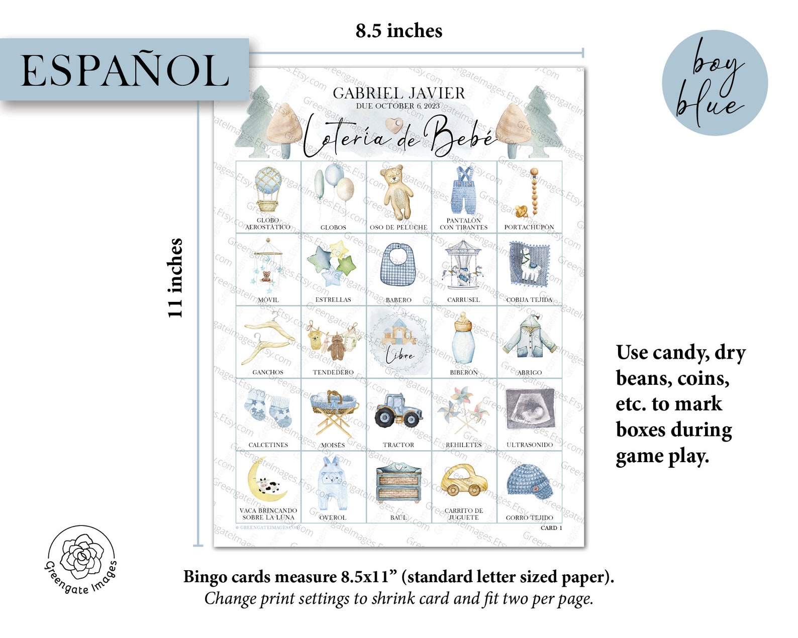 BOY - Lotería De Bebé: 100 Cards, PRINTABLE Bingo Pdf, Personalized ...