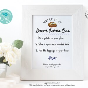Baked Potato Bar Sign - 8.5x11" and 5x7". Editable on Corjl, Wedding ...