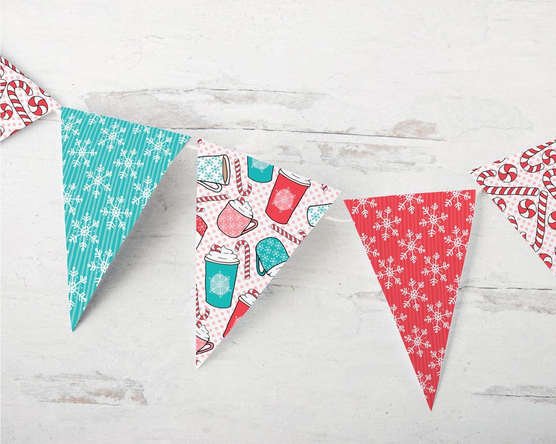 Hot Chocolate Bunting - PRINTABLE Hot Drink Coffee Banner, Red and Aqua ...