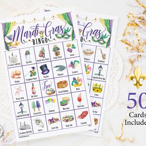 Mardi Gras Bingo Cards: 50 Printable Bingo Cards, Senior Citizen ...