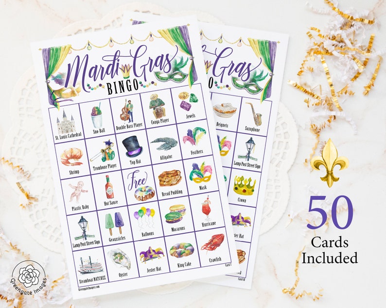 Mardi Gras Bingo Cards: 50 Printable Bingo Cards Senior | Etsy