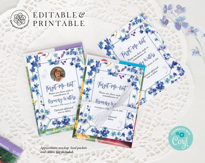 Forget Me Not Memorial Seed Packs Sympathy Seed Packs in Loving Memory ...