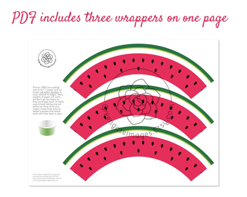 Watermelon Cupcake Wrappers Twotti Frutti Party Printable | Etsy
