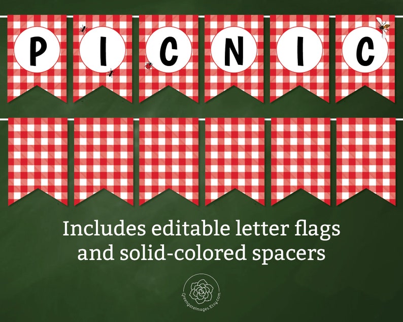 Picnic Letter Banner Editable Printable Message Bunting Red - Etsy