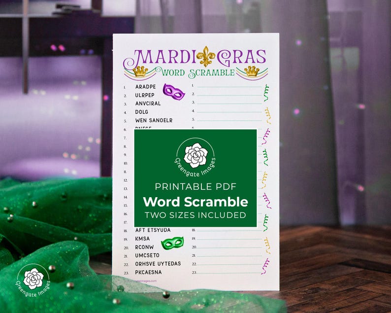 Mardi Gras Word Scramble Game - PRINTABLE Downloadable Activity. Word ...