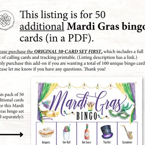 ADD-ON: 50 Additional Mardi Gras Bingo Cards (numbered 51-100) to Go ...