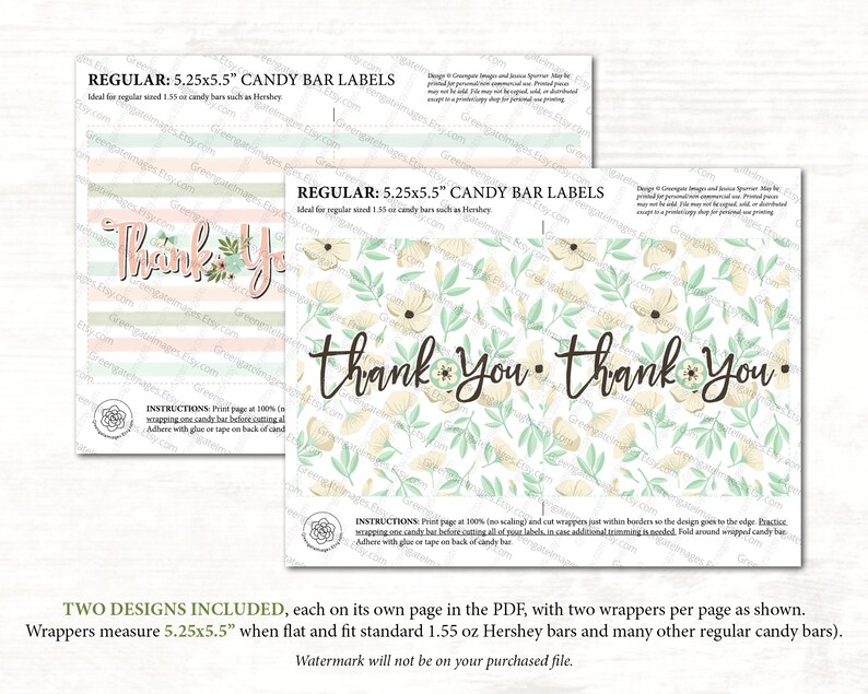 Thank You Candy Bar Wrappers PRINTABLE Hershey Bar Wrapper - Etsy