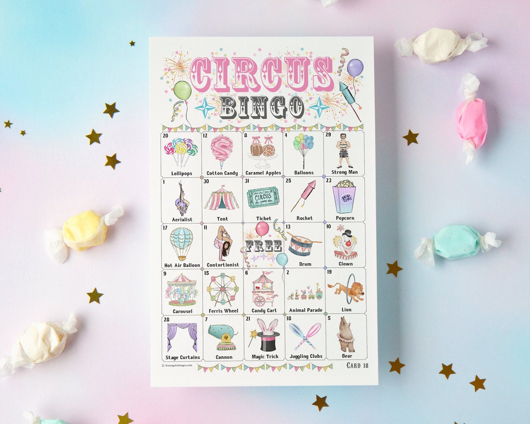 Circus Bingo - 50 PRINTABLE Unique Cards. Instant Digital Download PDF ...
