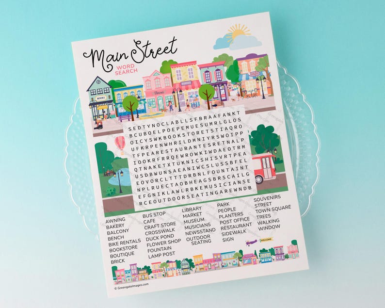 Main Street Word Search - PRINTABLE Downloadable Activity. Pretty ...