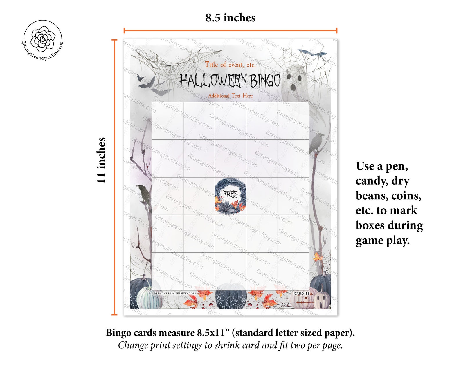 FILLABLE Halloween Bingo Template: 50 Cards Printable Bingo - Etsy