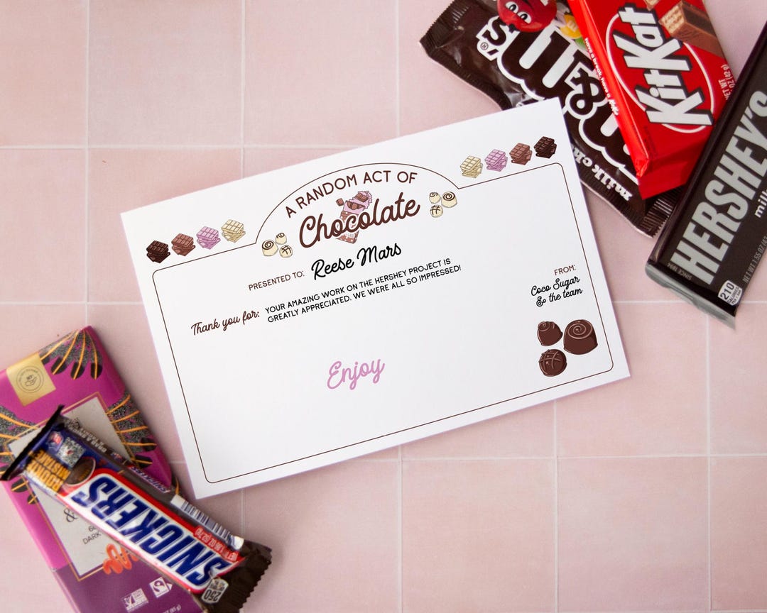 Random Act of Chocolate Certificate Template - PRINTABLE Half-page ...