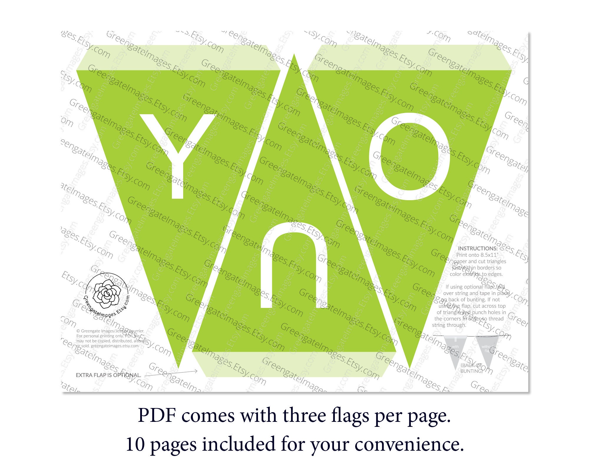 Lime Green Letter Banner - PRINTABLE, Editable Banner PDF. Instant ...