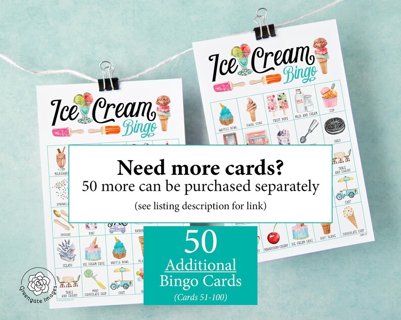 Ice Cream Bingo - 50 PRINTABLE Unique Cards. Instant Digital Download ...