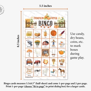 Pumpkin Patch Bingo Cards: PRINTABLE Bingo With Labeled Pictures. 50 ...