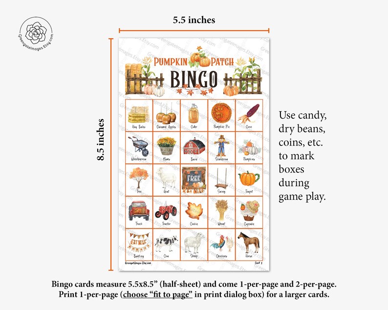 Pumpkin Patch Bingo Cards: PRINTABLE Bingo With Labeled - Etsy