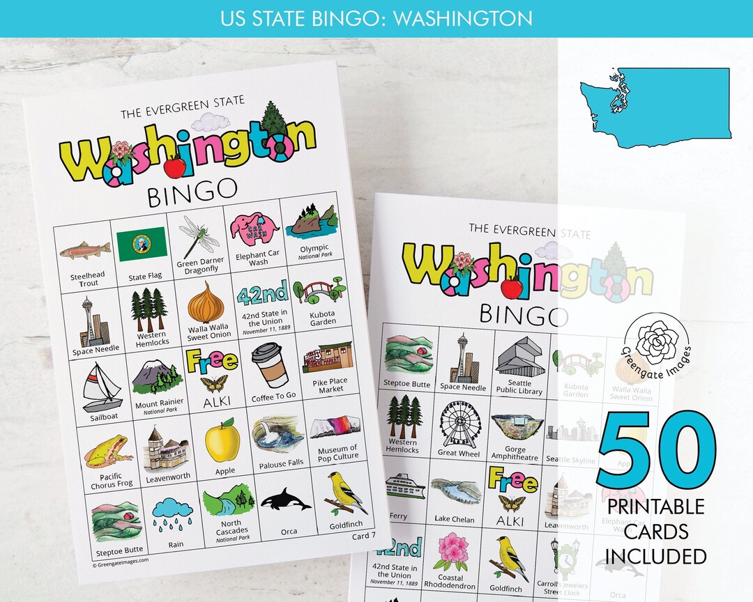 Washington Bingo Cards 50 PRINTABLE Unique Cards You - Etsy