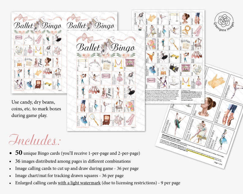 Ballet Bingo - 50 PRINTABLE Unique Cards. Instant Digital Download PDF ...