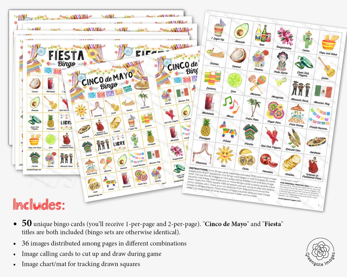 Fiesta/cinco De Mayo Bingo Cards: Printable Bingo 50 Cards - Etsy
